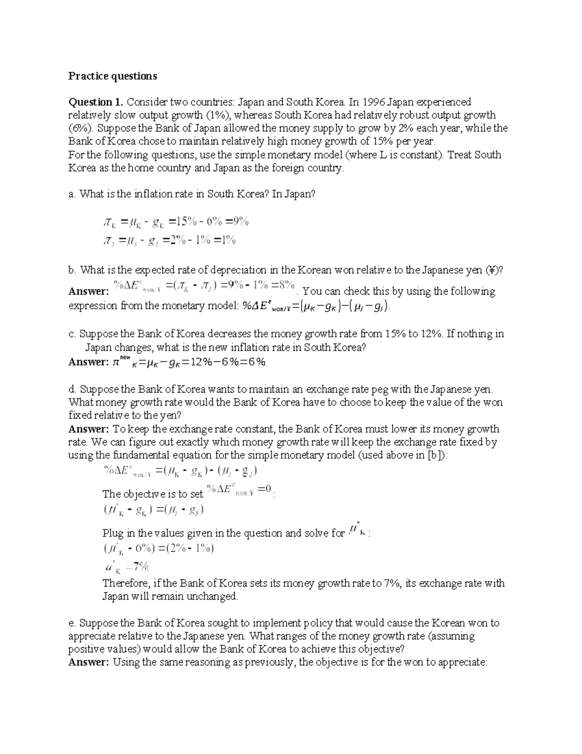 ECON 3602 - Practice questions - Practice questions Question 1 ...