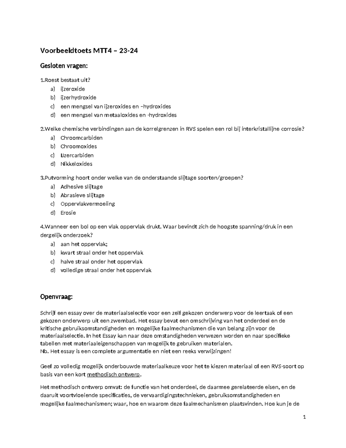 Voorbeeld toets MTT4 - 23-24 - Voorbeeldtoets MTT4 – 23- Gesloten ...