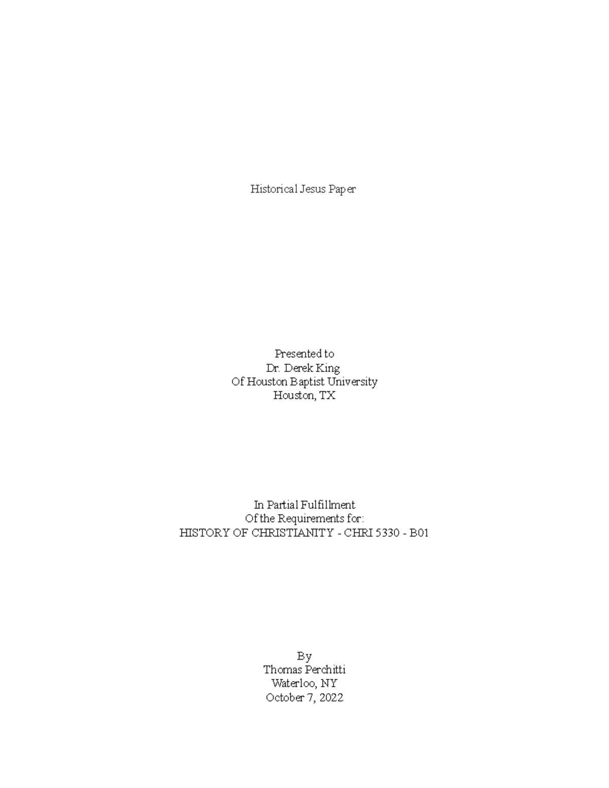 Historical Jesus paper for church hx - Historical Jesus Paper Presented ...