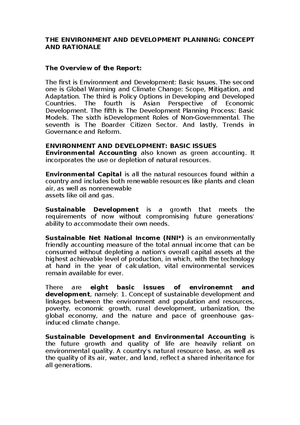 The Environment and Development Planning - THE ENVIRONMENT AND ...