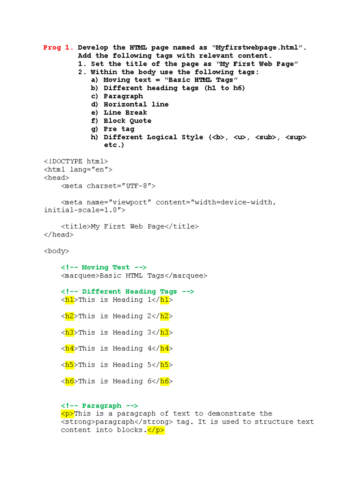 Prog-1 - Computer network - Prog 1. Develop the HTML page named as ...