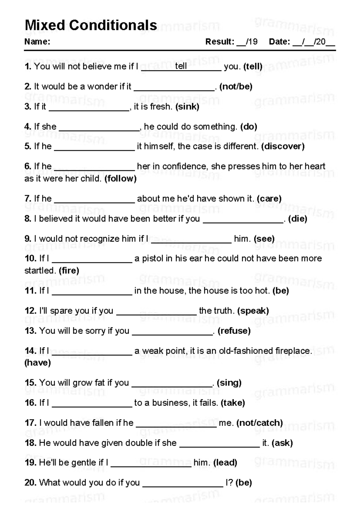Grammarism mixed conditionals test 3 1006592 - Mixed Conditionals Name ...