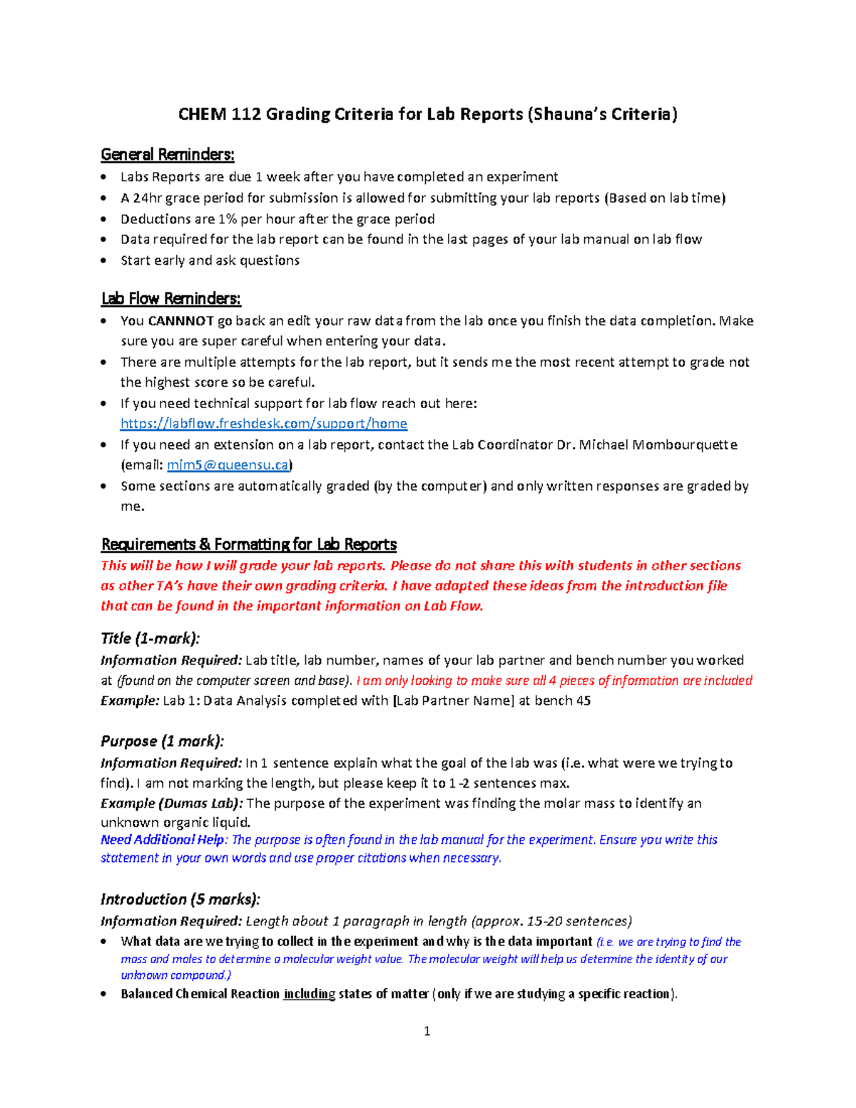 CHEM 112 Grading Criteria for Lab Reports F22 - Make sure you are super ...