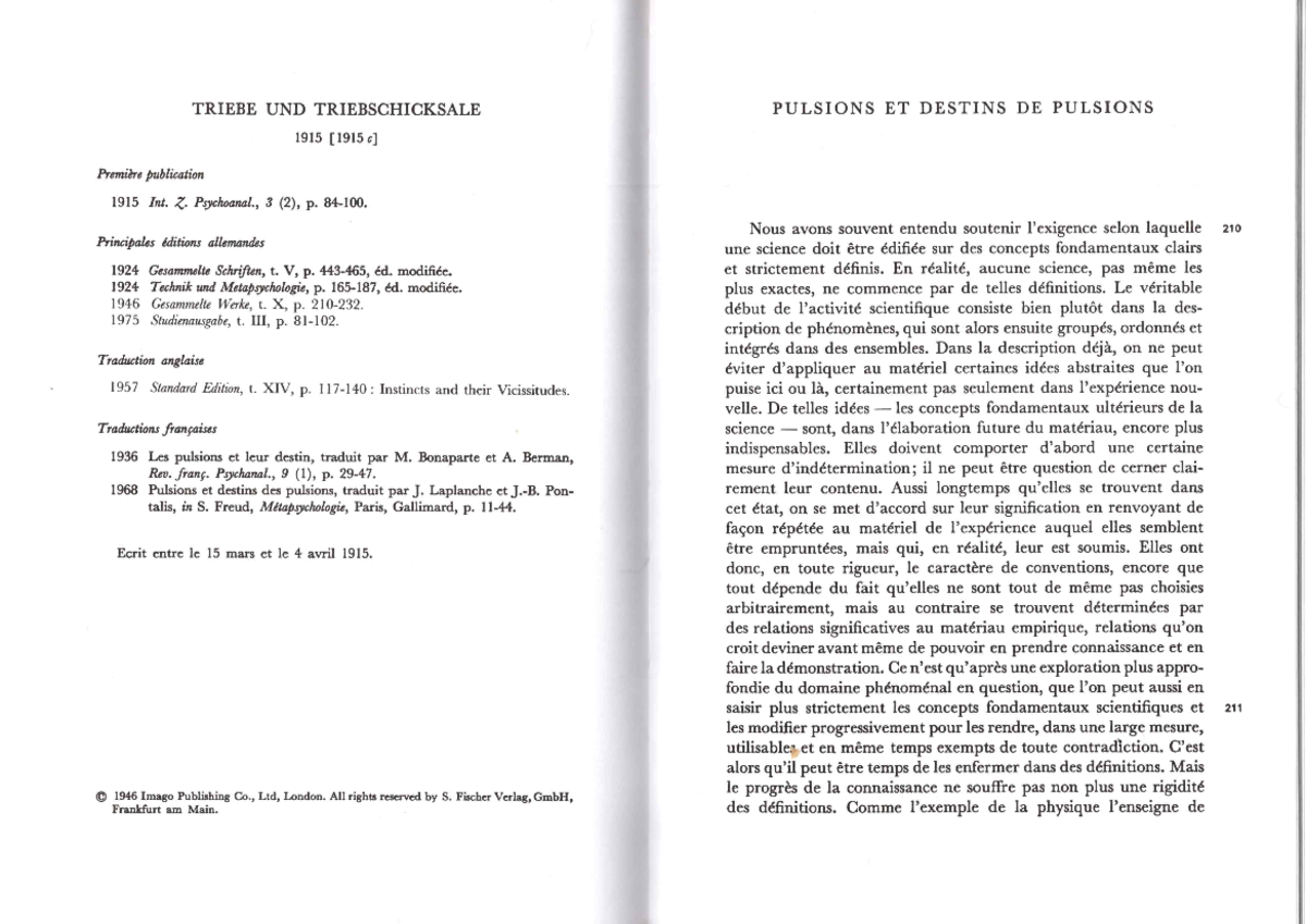 Freud. Pulsions et destins de pulsion - Approche psychanalytique de la ...