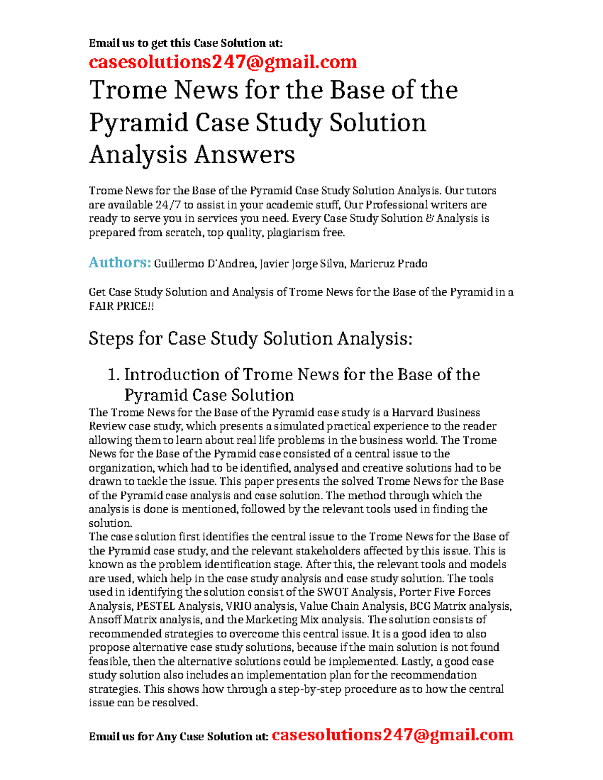 Solution Trome News for the Base of the Pyramid - casesolutions247 ...