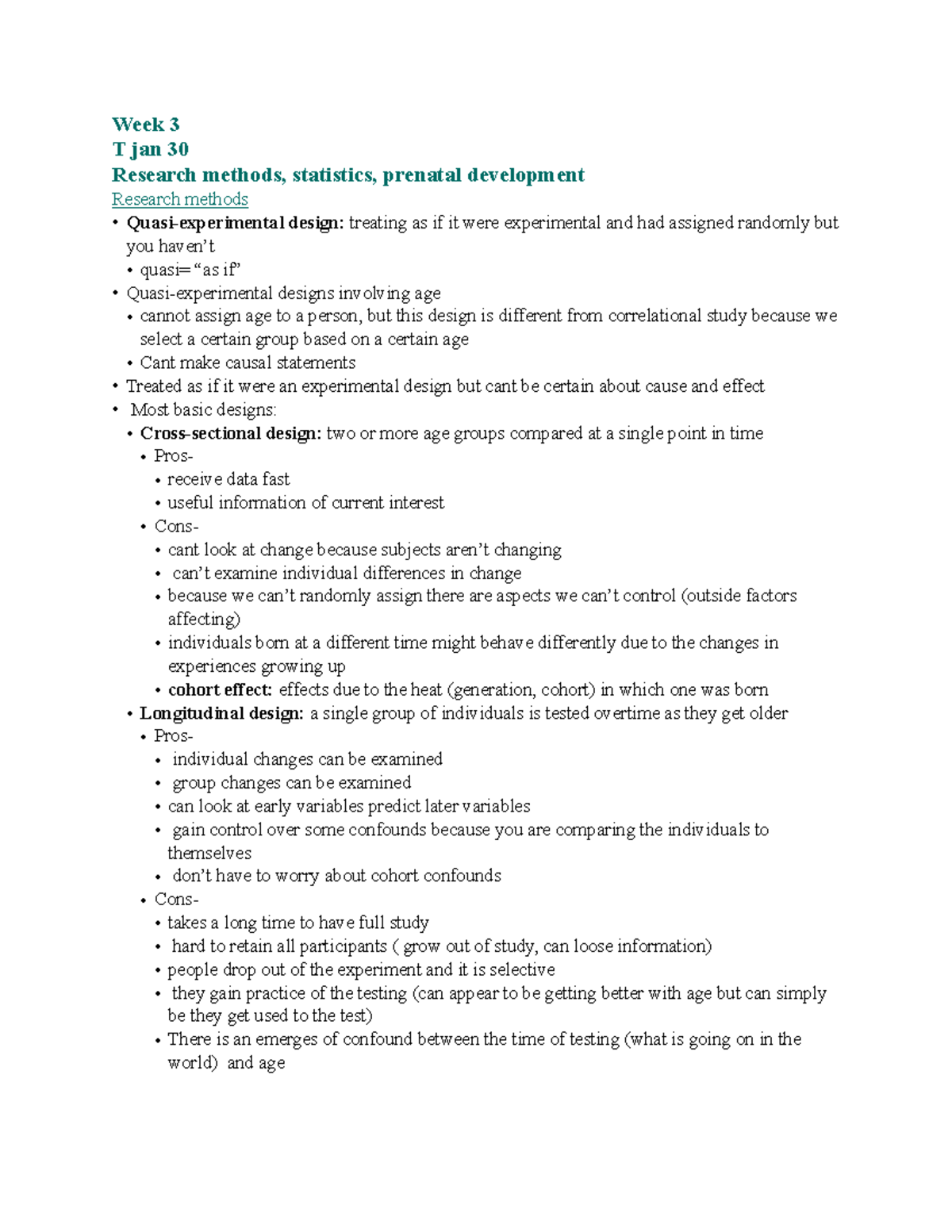 Dev psych- week 3 - research methods, statistics, prenatal development ...