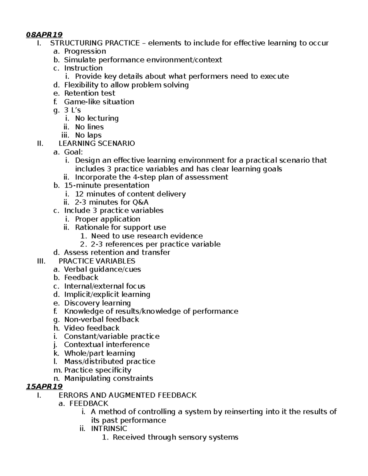 Exam 4 class notes - 08APR I. STRUCTURING PRACTICE – elements to ...
