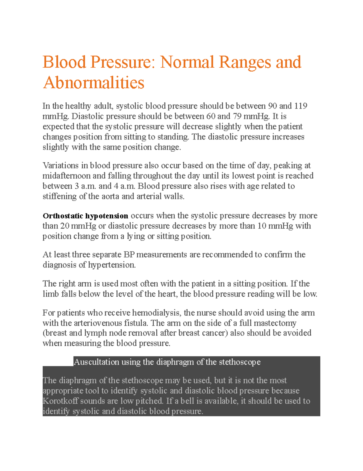 Week 2 notes - Blood Pressure: Normal Ranges and Abnormalities In the ...