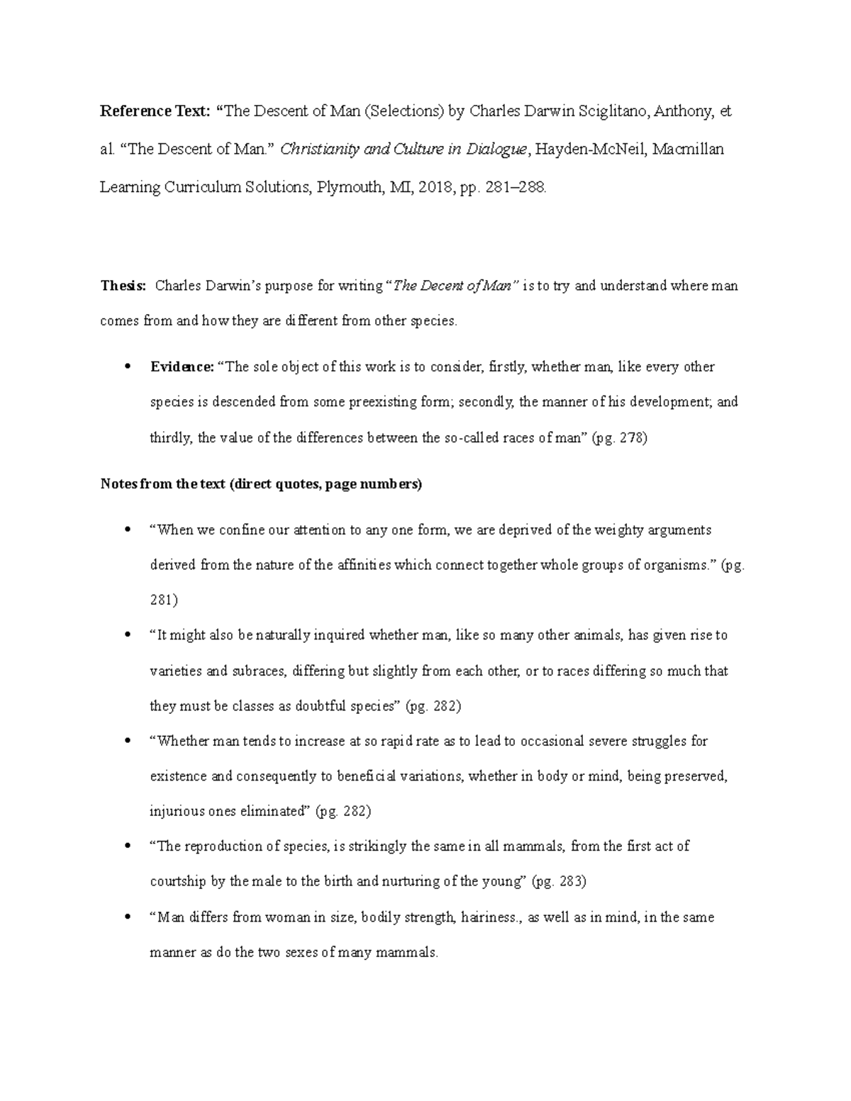 Charles Darwin The Descent of Man - Reference Text: “The Descent of Man (Selections) by Charles ...