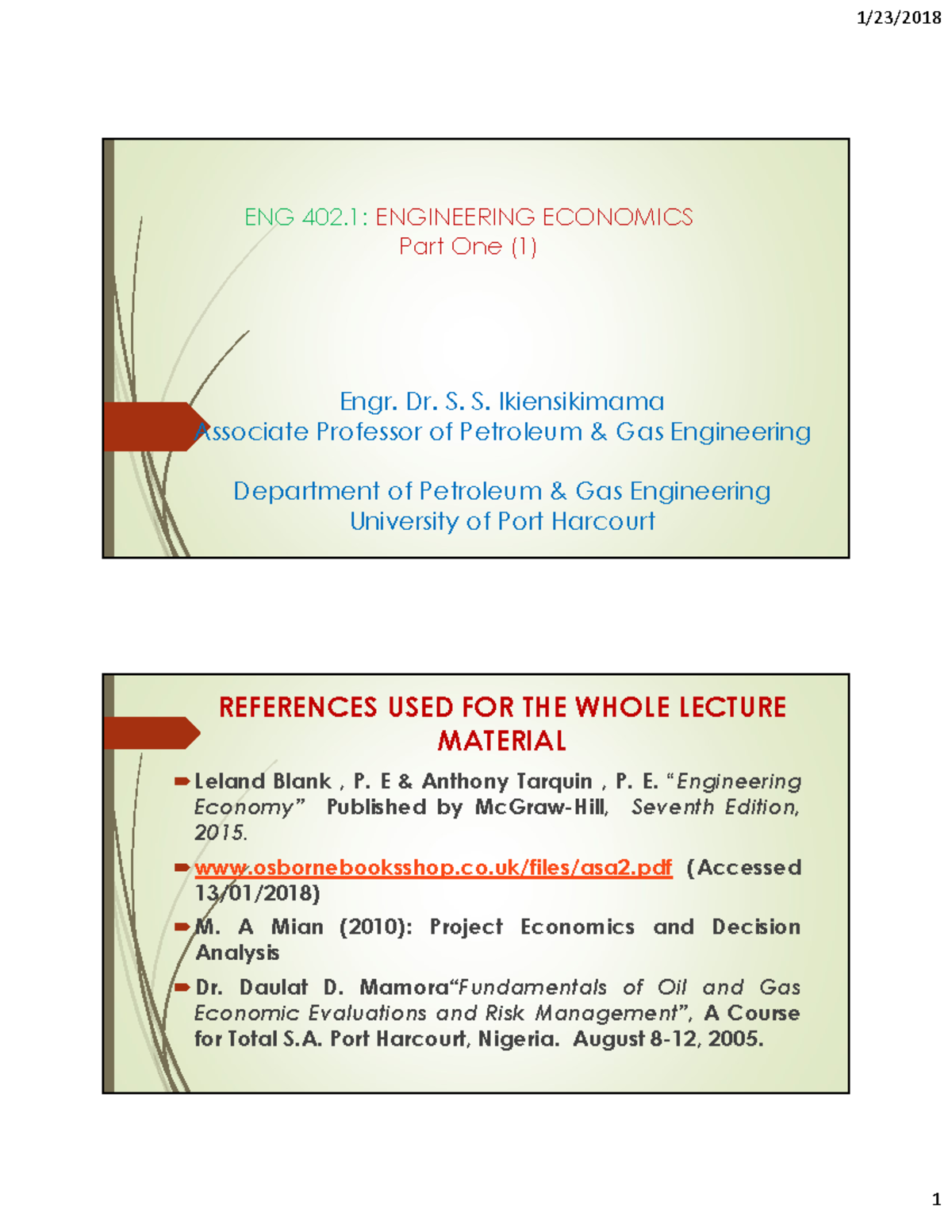 ENG 402.1 ENG Econs Part 1 - Warning: TT: undefined function: 32 ENG 402: ENGINEERING ECONOMICS ...