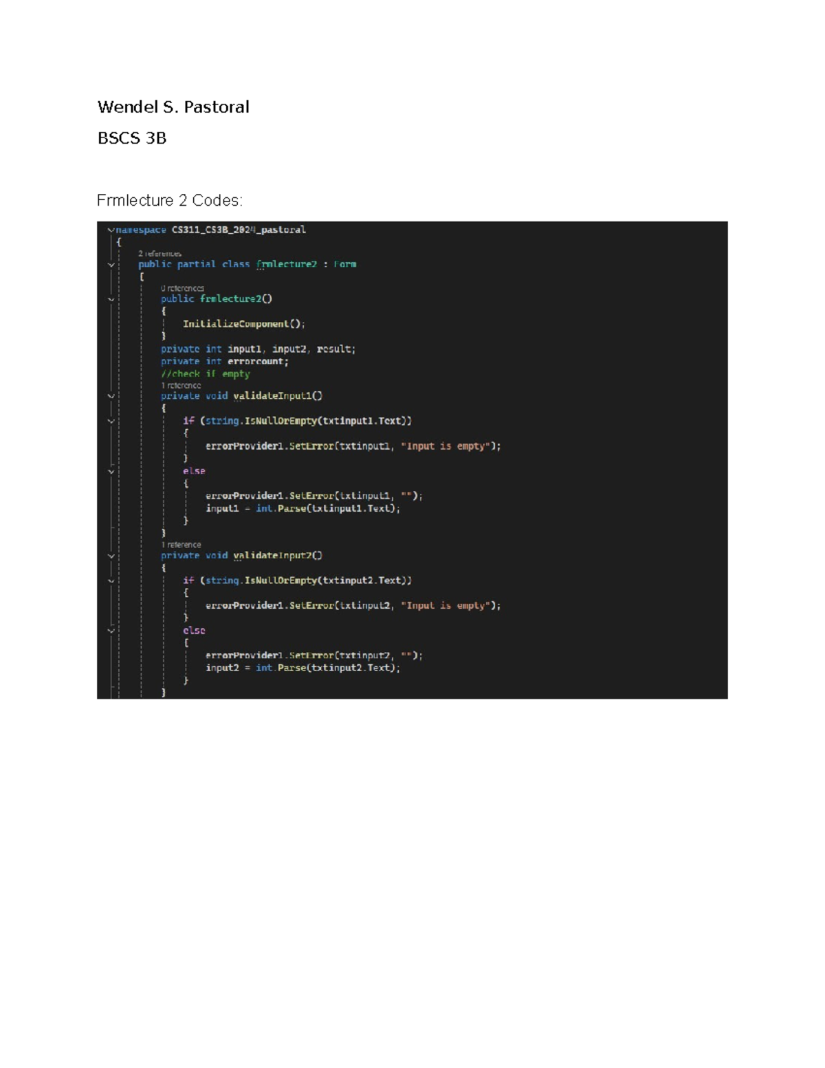 CS311-Prelim Recitation 2-Pastoral - Computer Programming - Wendel S ...