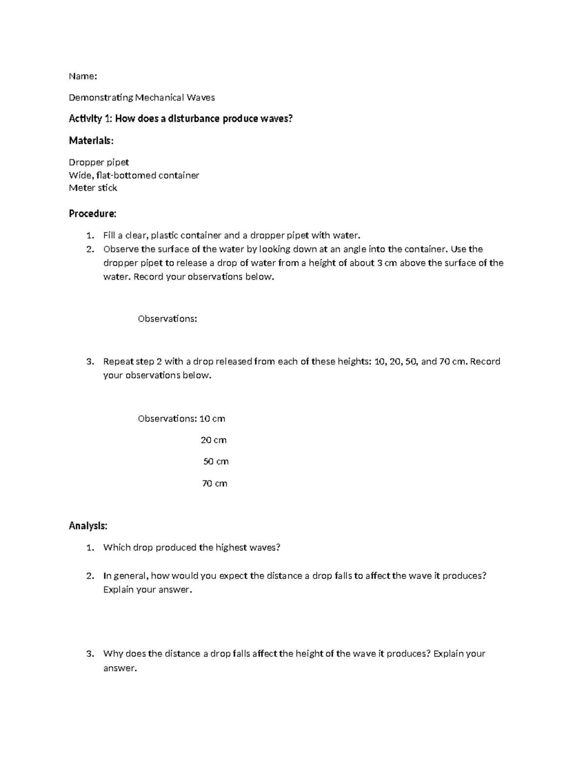 Demonstrating mechanical waves - Name: Demonstrating Mechanical Waves ...