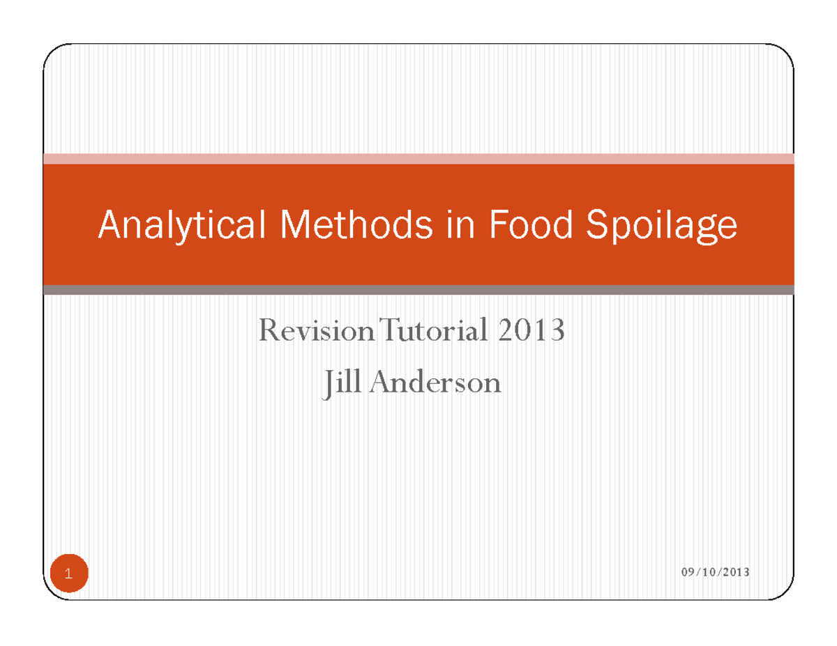 Tutorial work - analytical methods in food spoilage - Revision Tutorial ...