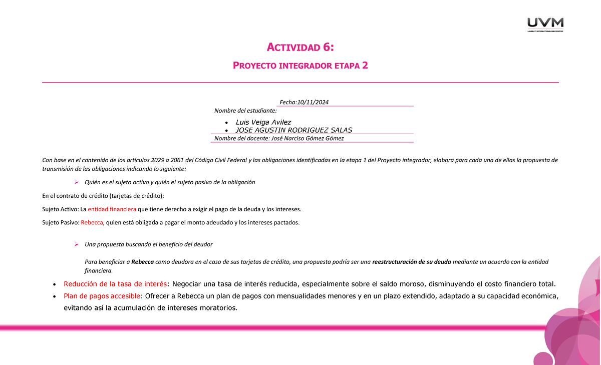 Proyecto Integrador etapa 2 - ACTIVIDAD 6 : PROYECTO INTEGRADOR ETAPA 2 Fecha: 10 / 11 / 2024 ...