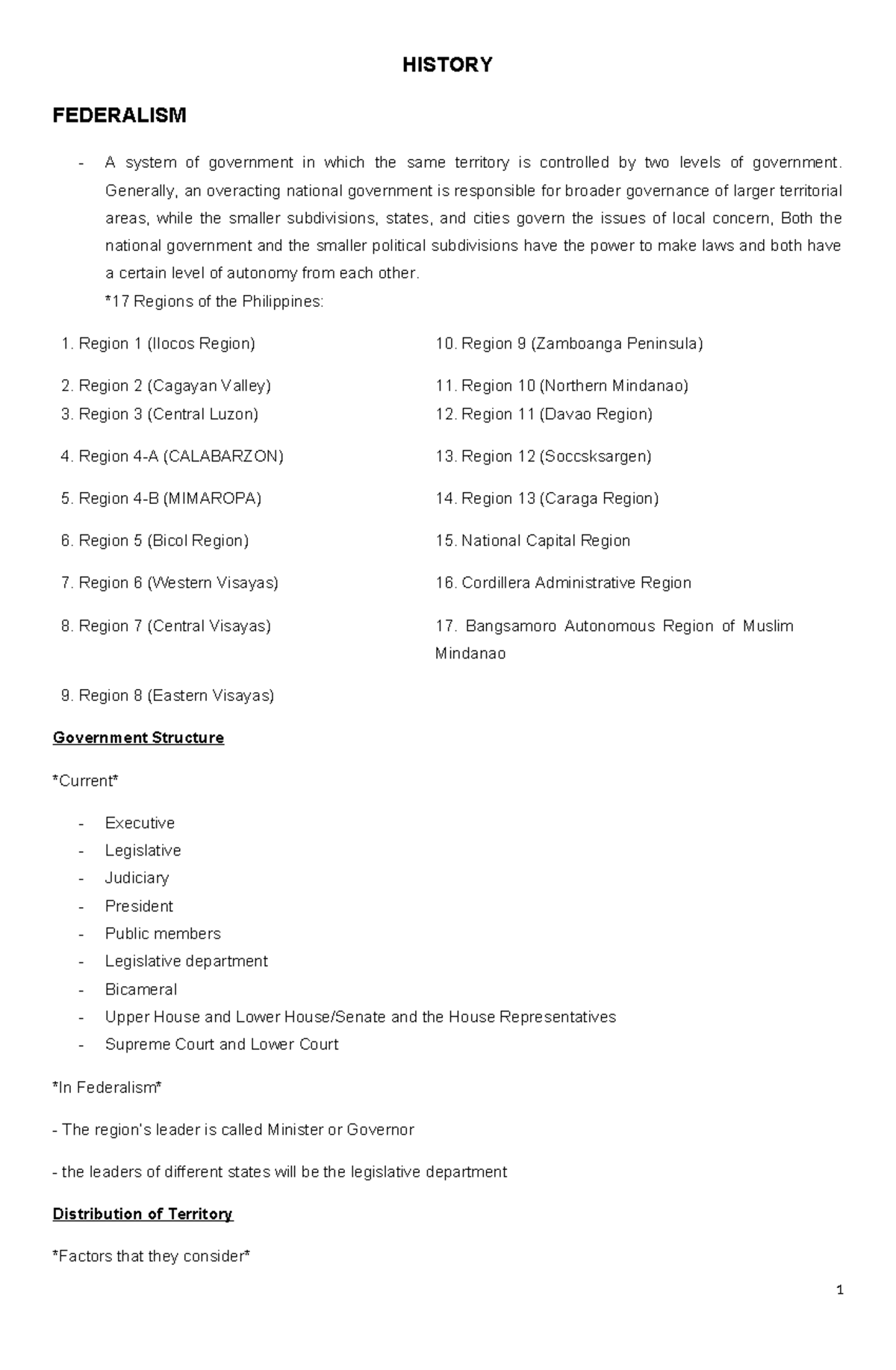 History Federalism Agrarian Reform LONG - HISTORY FEDERALISM - A system ...