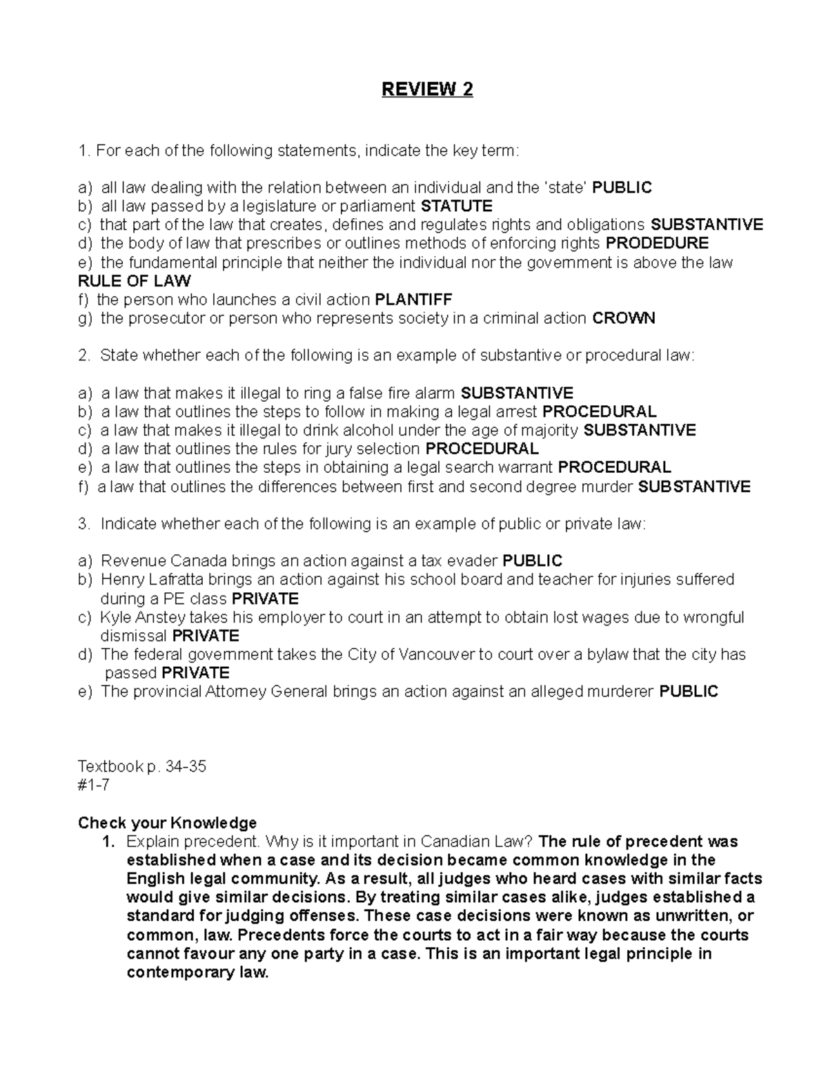 Intro unit review 2 answer key - REVIEW 2 For each of the following ...