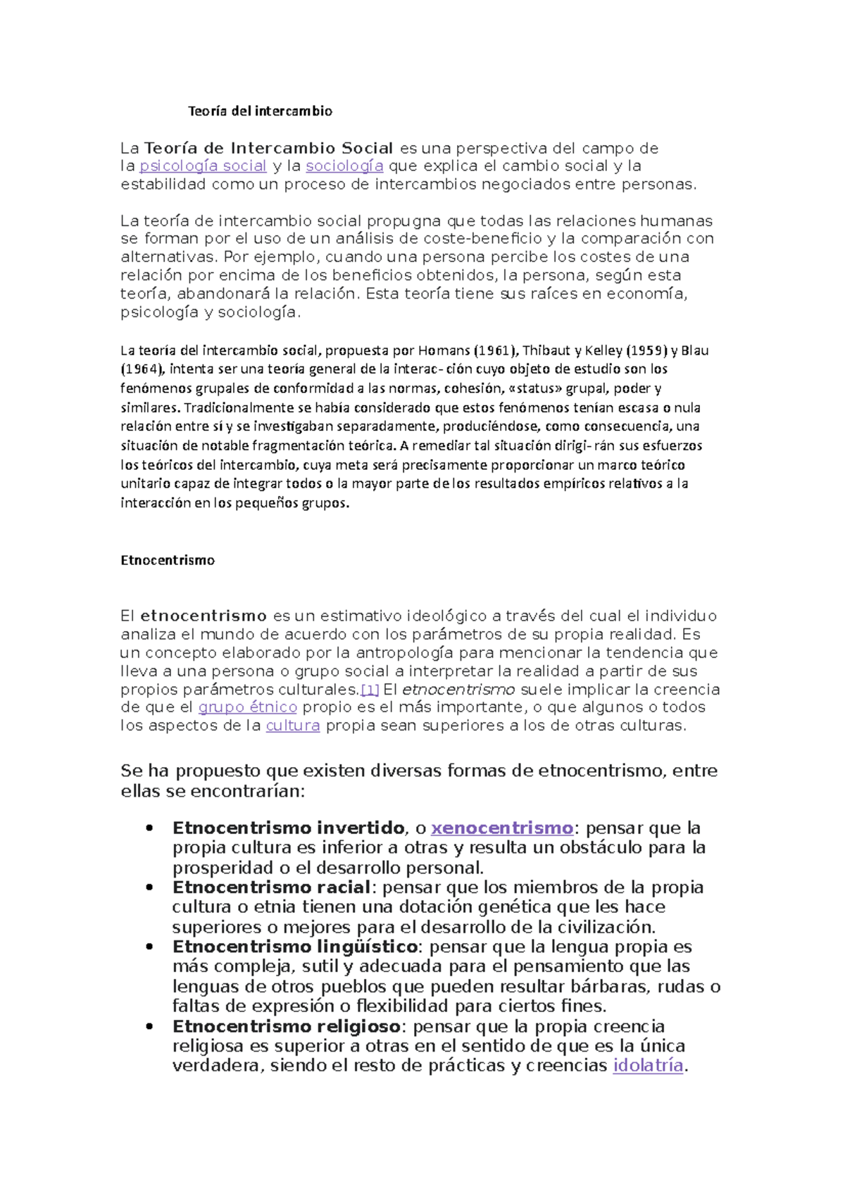 Sociología - Tarea de sociologia - Teoría del intercambio La Teoría de ...