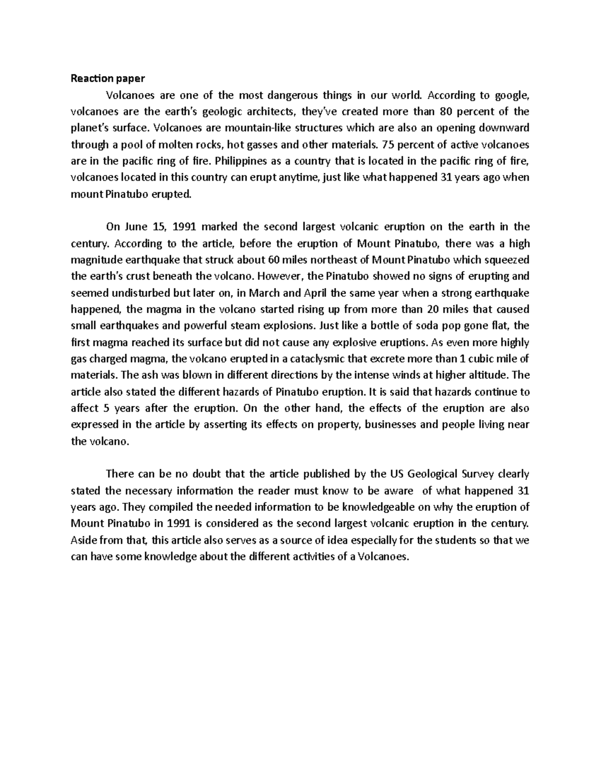 Reaction Paper about volcano with 100+ words - Reaction paper Volcanoes ...