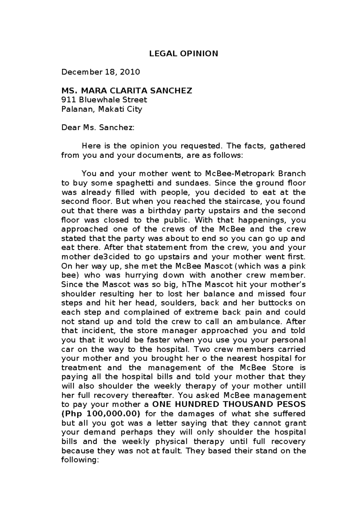 369237113 48068331 Sample Legal Opinion - LEGAL OPINION December 18 ...