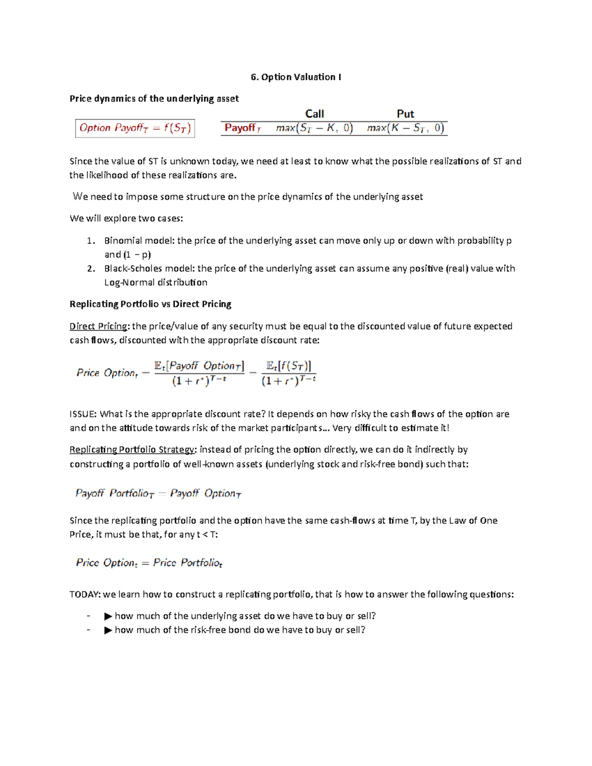 6. Option Valuation I - Option Valuation I Price dynamics of the ...