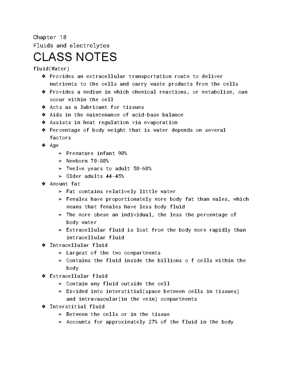 Chapter 18 - fluids and electrolytes - Chapter 18 Fluids and ...