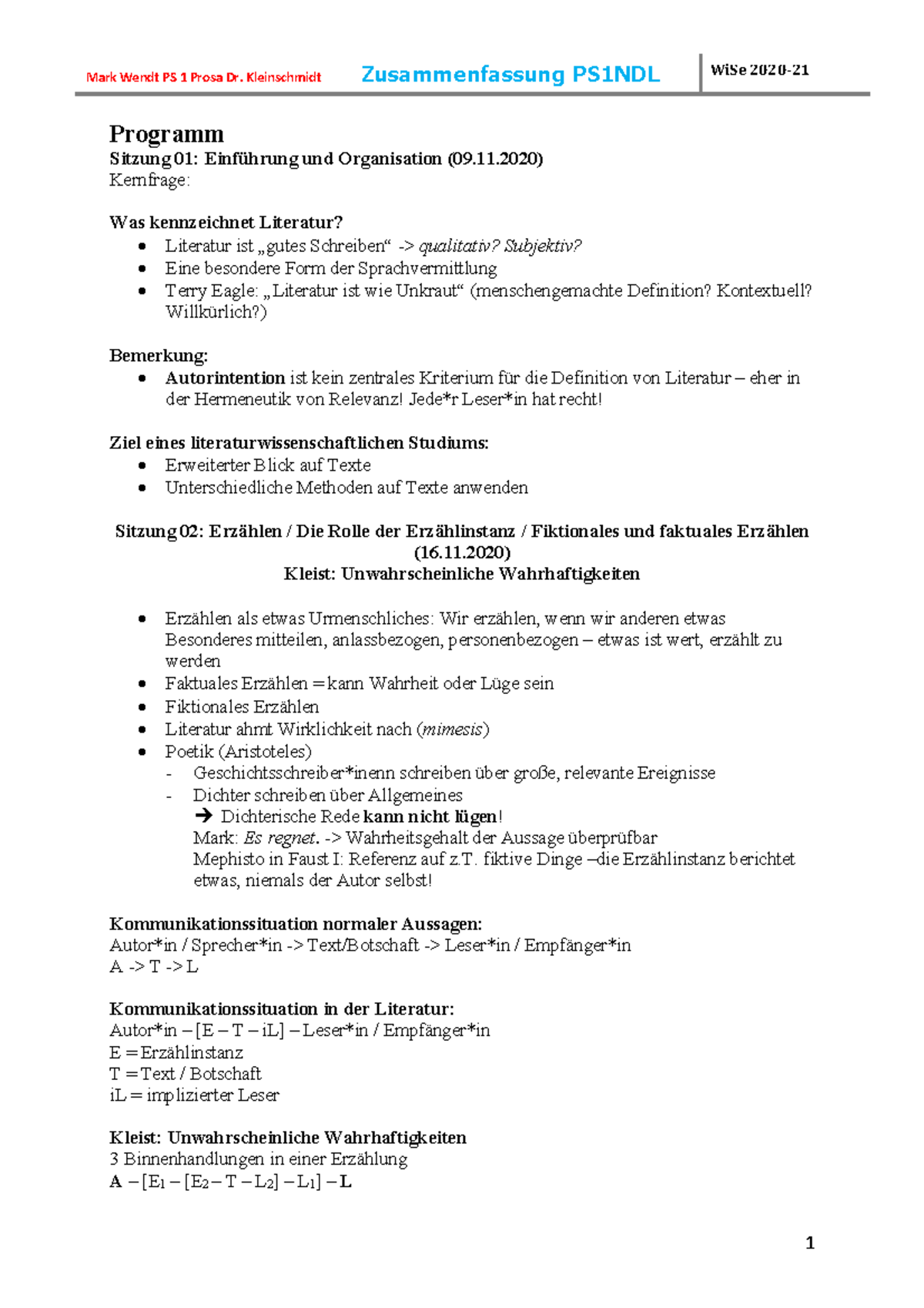 Zusammenfassung - Hier ist eine Zsfg. - Programm Sitzung 01: Einführung ...