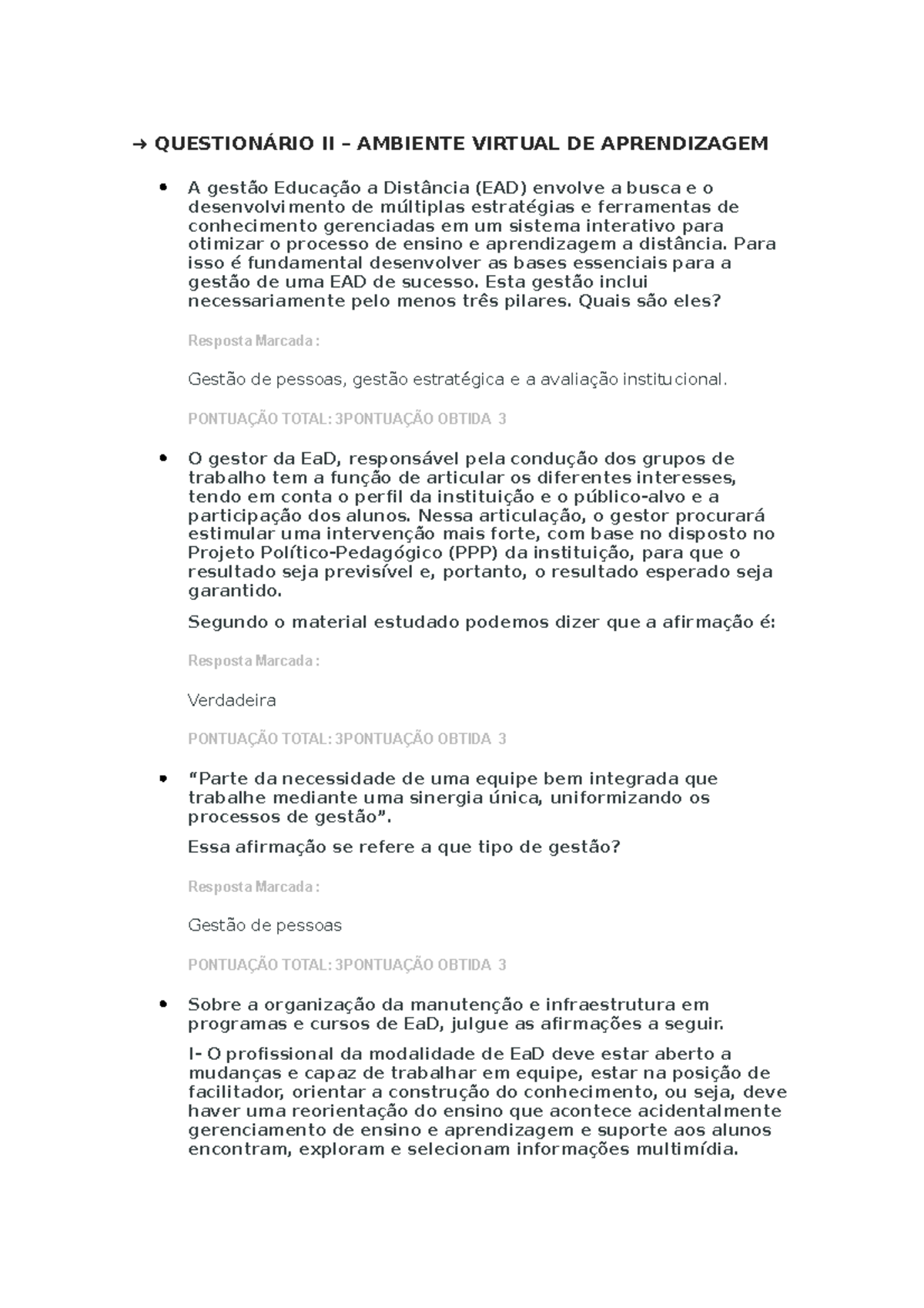 2. Questionário II - Ambiente Virtual de Aprendizagem - QUESTIONÁRIO II ...