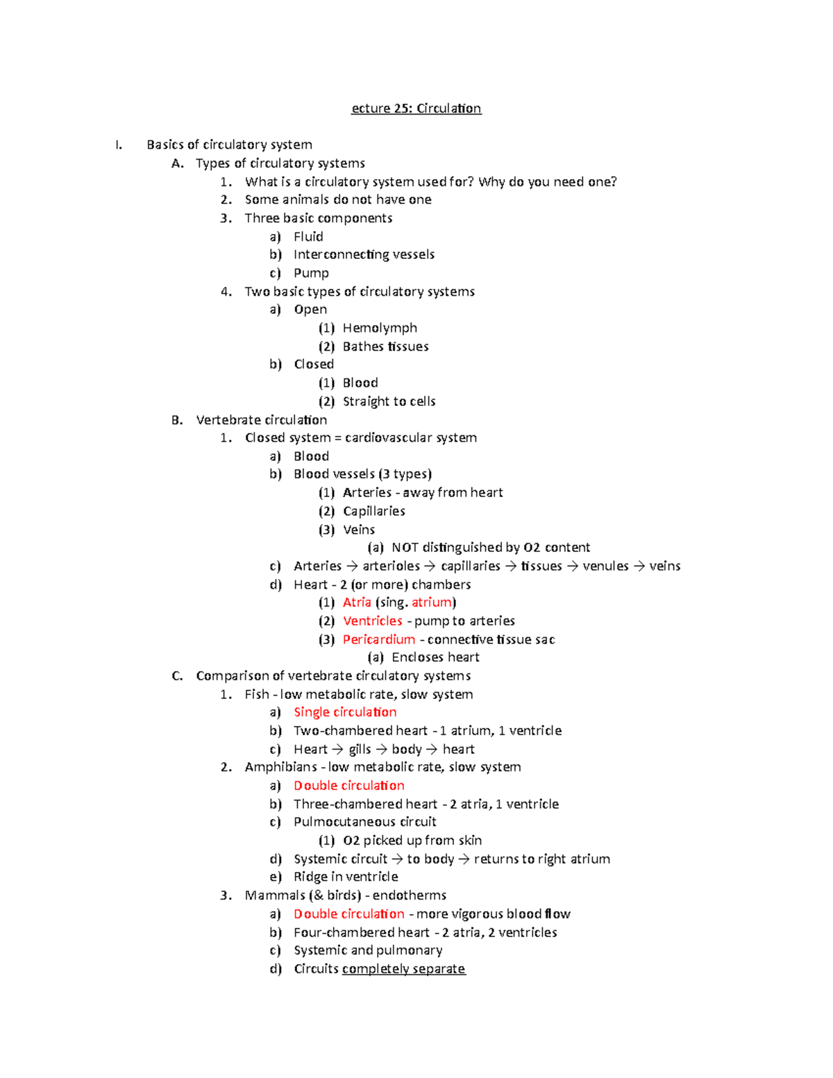Ecture 25 Circulation - ecture 25: Circulation I. Basics of circulatory ...