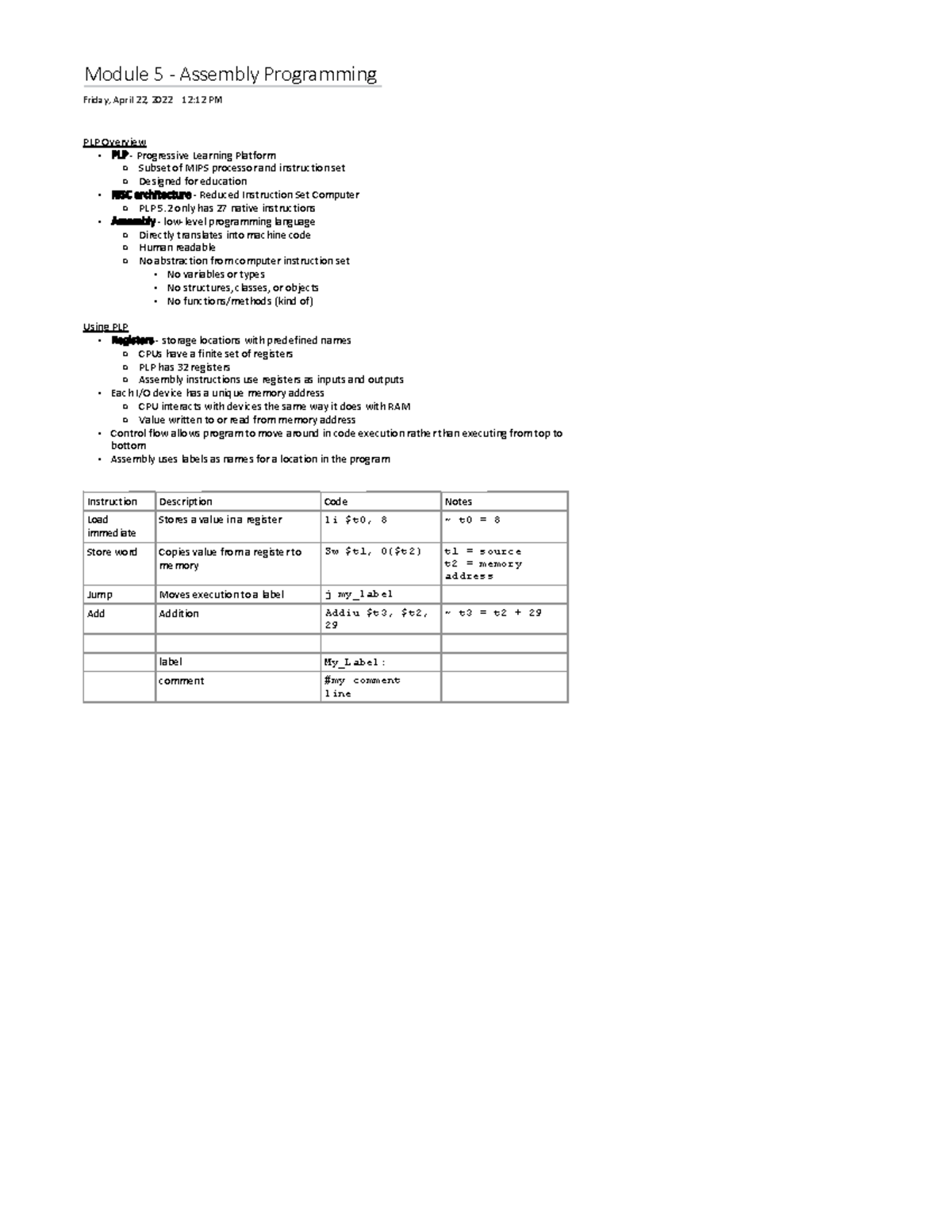 Module 5 - Assembly Programming - Module 5 - Assembly Programming ...