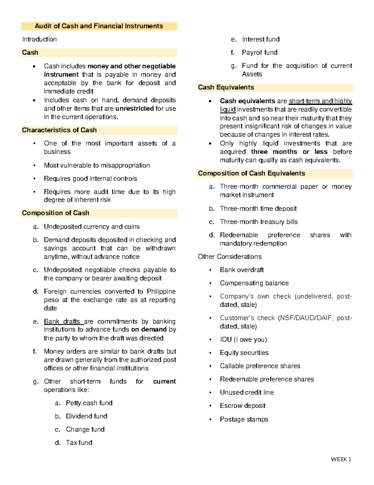 Auditing Lecture - Audit of Cash and Financial Instruments Introduction ...