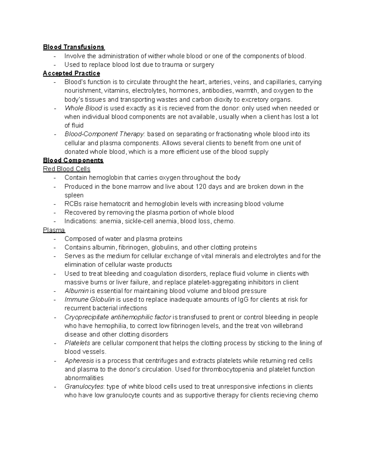 Skills 3.0 Blood Admin - Lewis Class Notes - Blood Transfusions ...