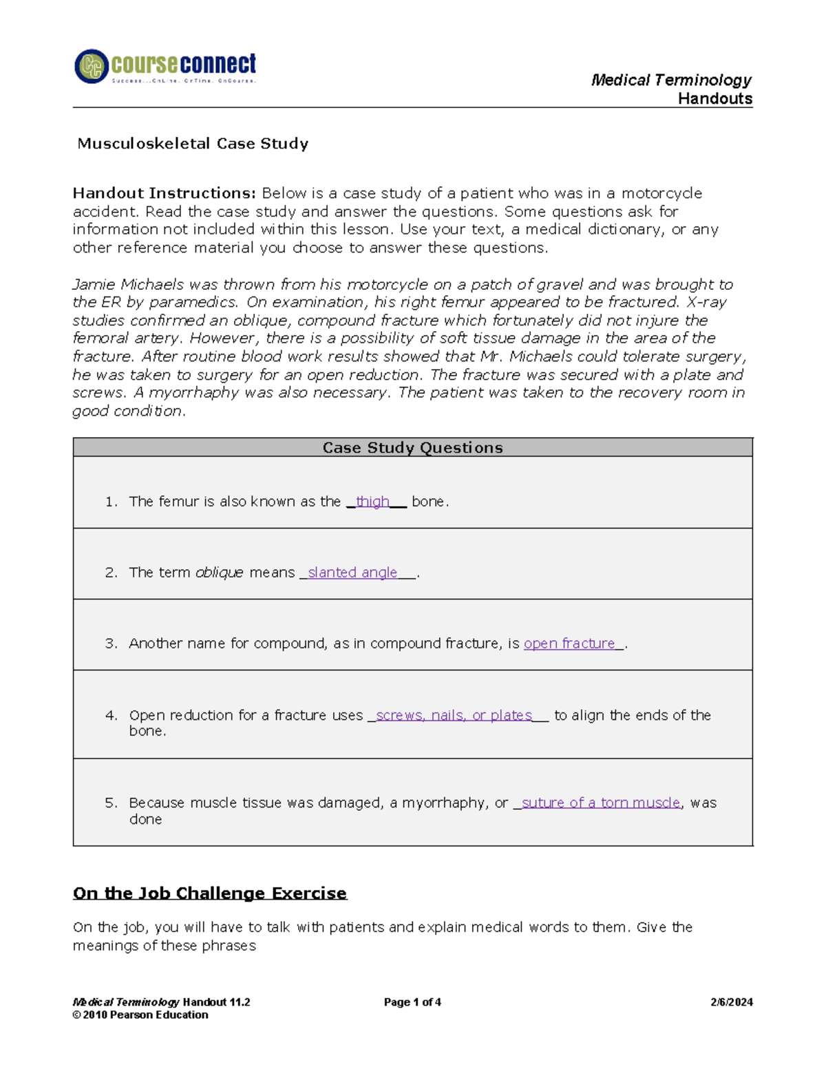 Assignment 2 Ortho & Urology Case Studies - Handouts Musculoskeletal ...