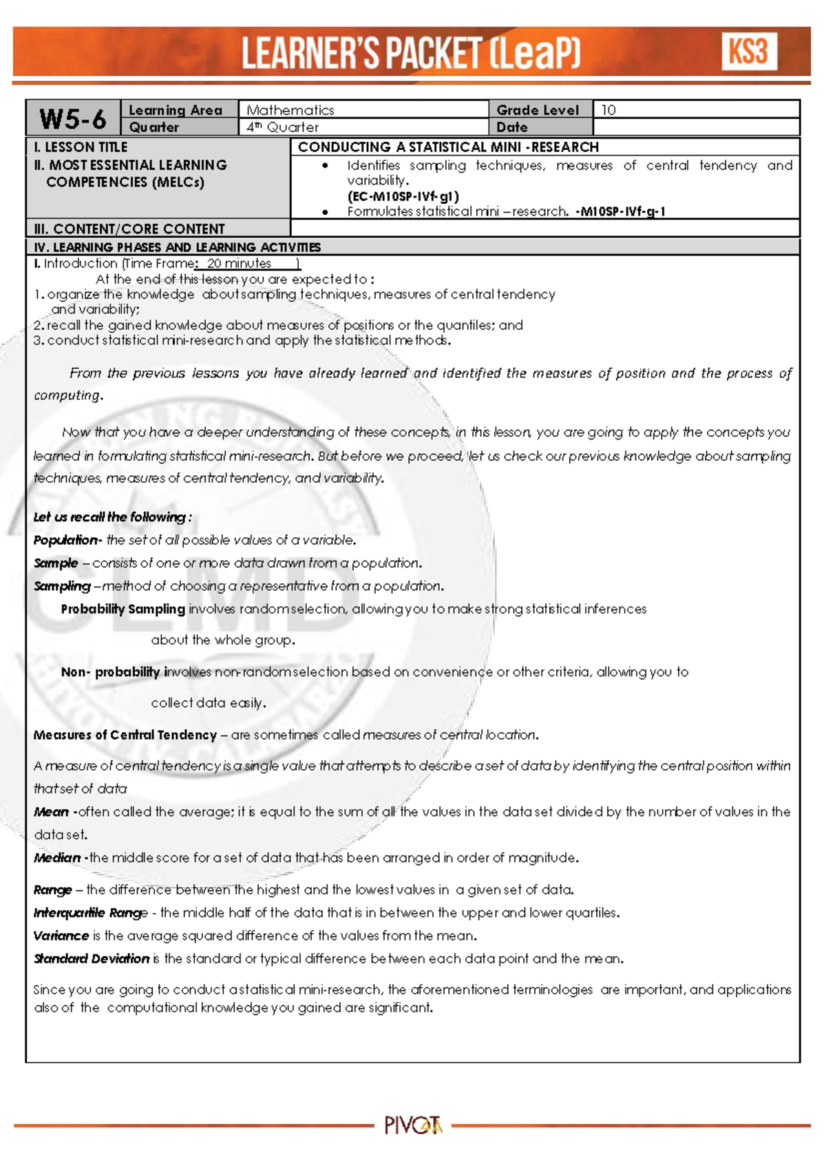 Q4 Math 10 Week 5 6 - this is comprehensive - W 5 - 6 Learning Area ...