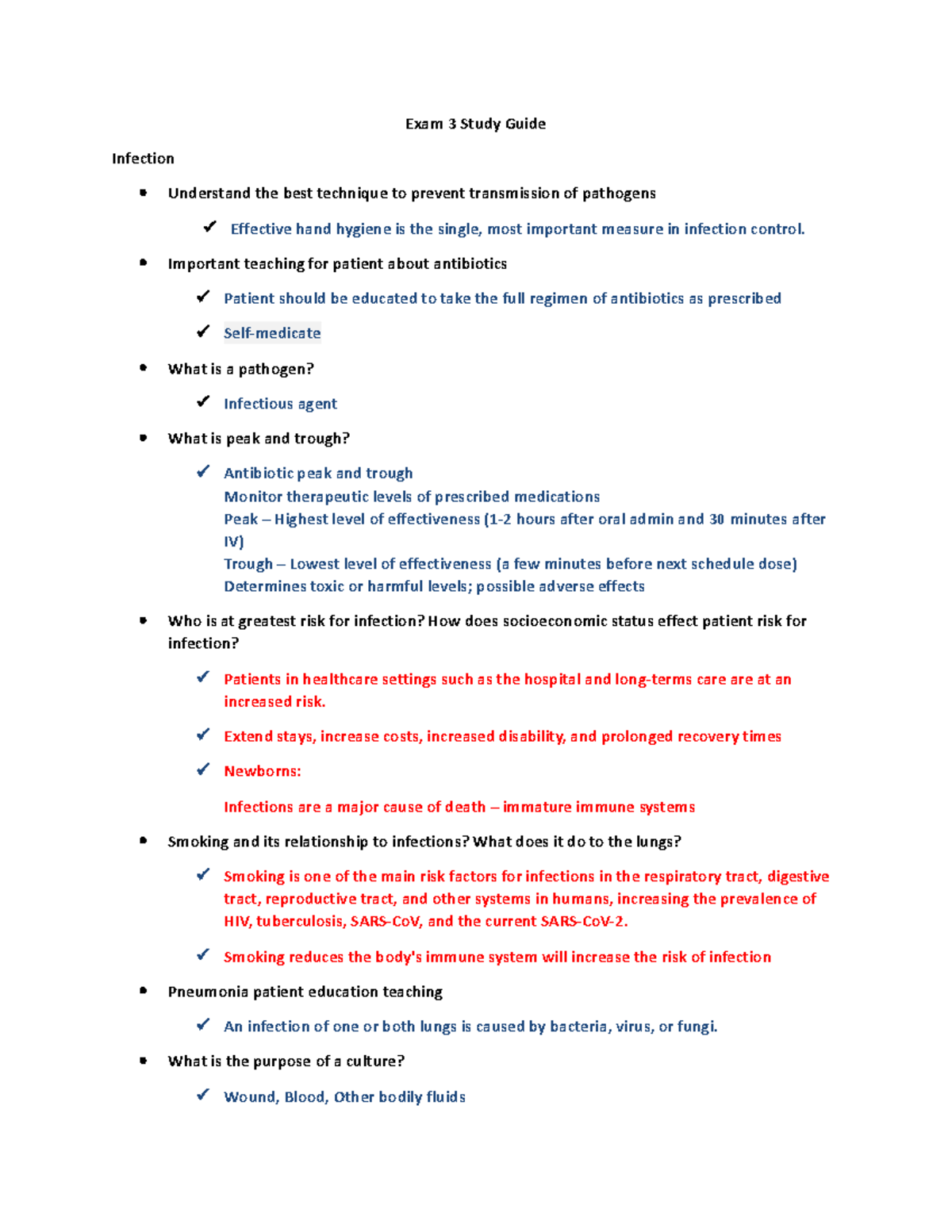 Exam 2 Study Guide Fundamental - Exam 3 Study Guide Infection ...
