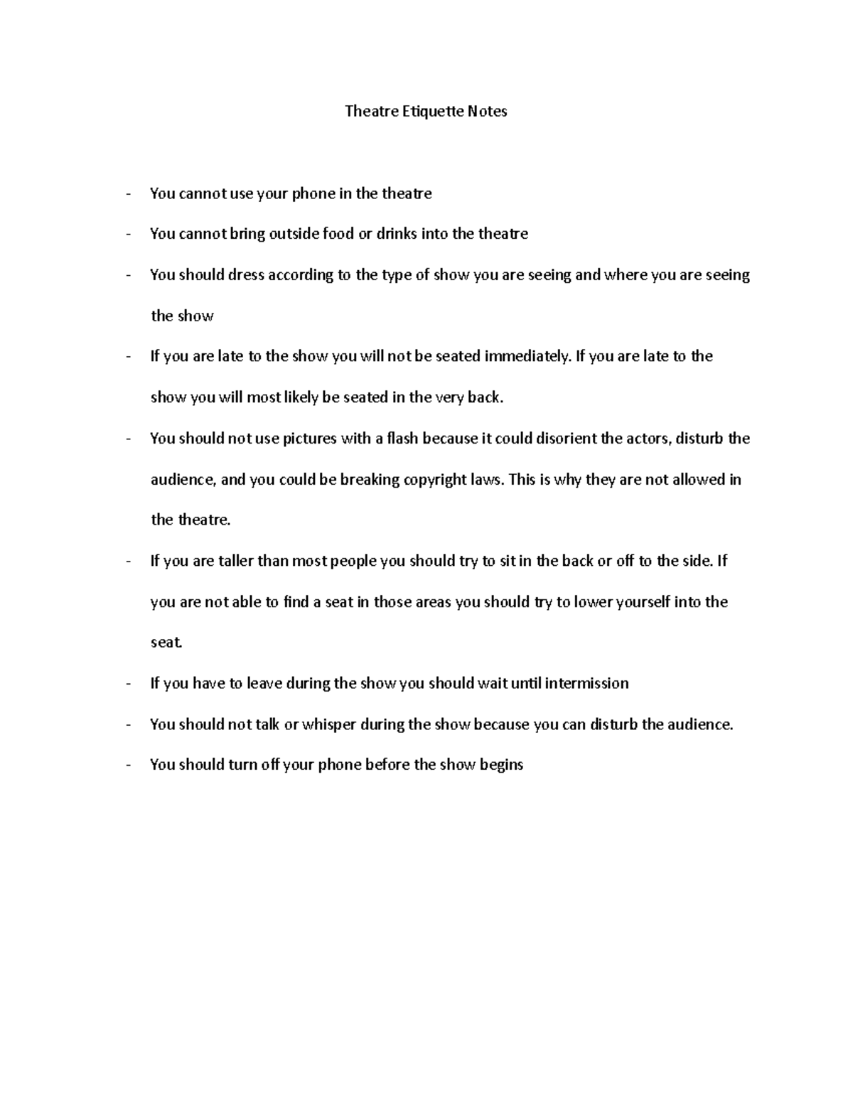 Theatre Etiquette Notes and How to Write a Review - Theatre Etiquette ...