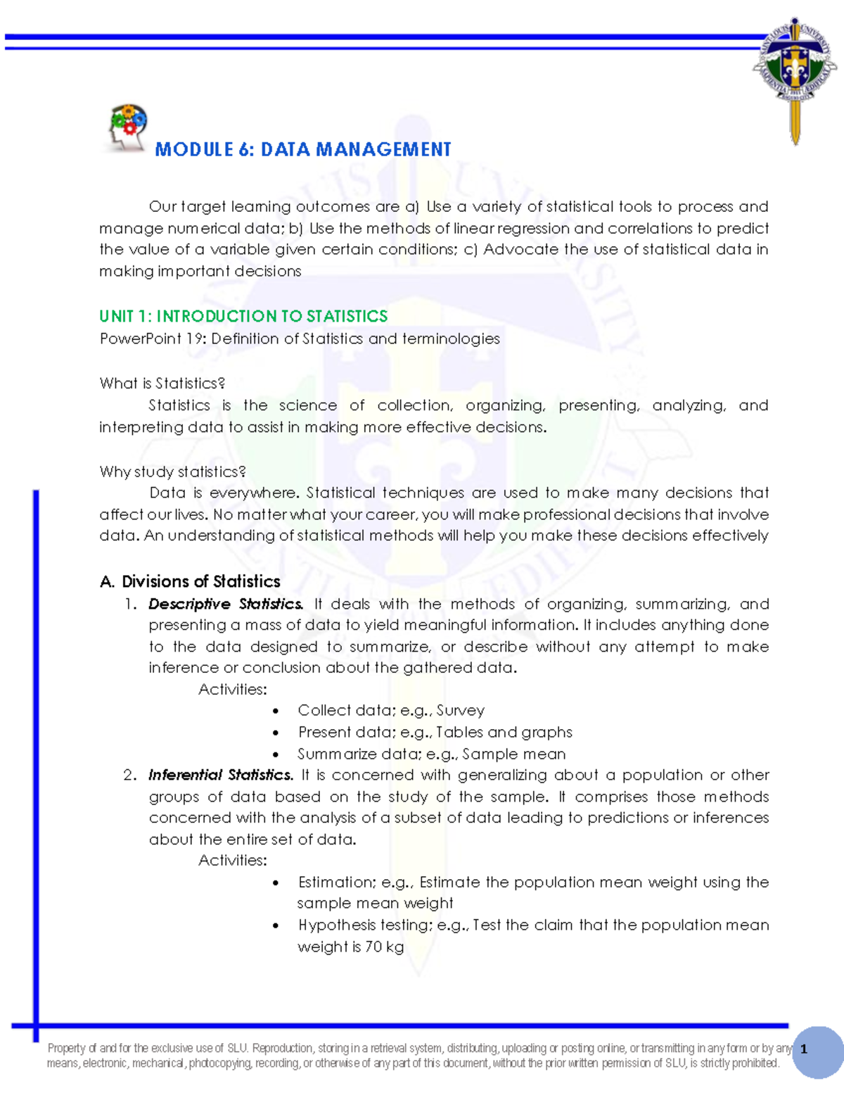 Module 6 - GMATH - Property of and for the exclusive use of SLU ...