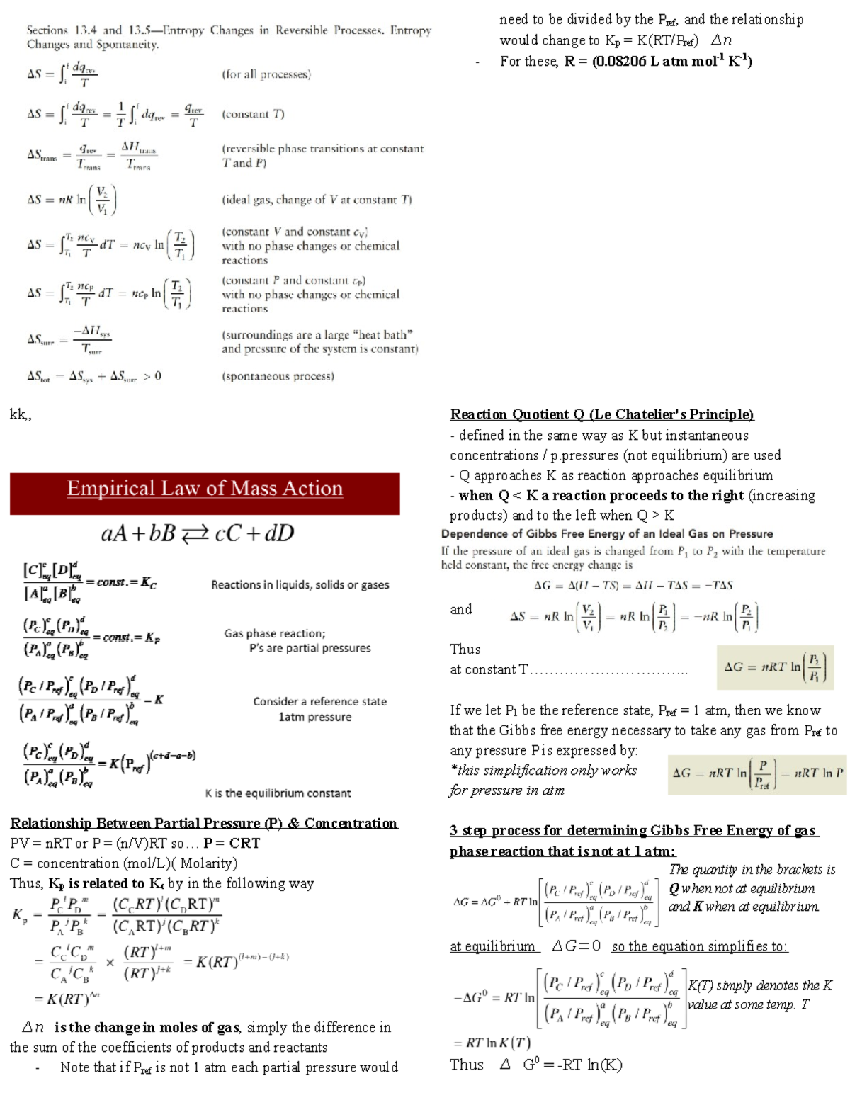 Chem 112 Final Note Sheet 1 - kk,, Relationship Between Partial ...
