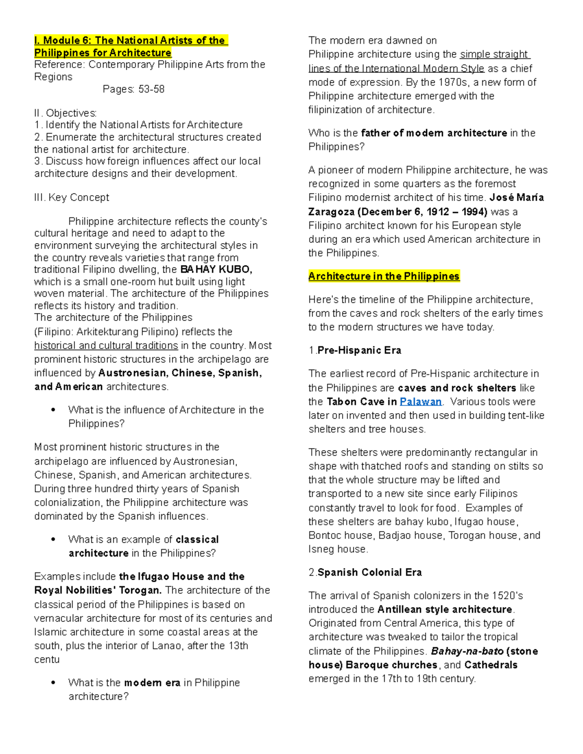 CPAR Finals V2 - the national artists in the philippines - I. Module 6 ...