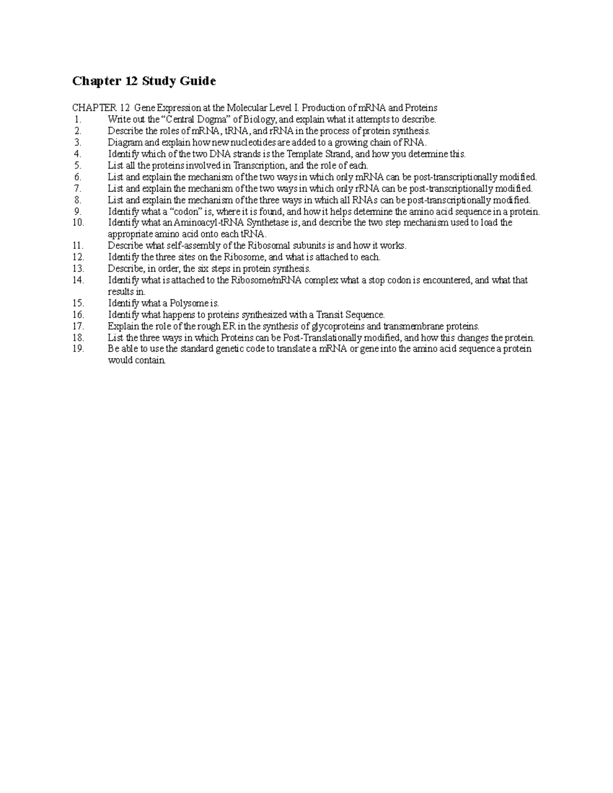 Chapter 12 Study Guide - Chapter 12 Study Guide CHAPTER 12 Gene ...