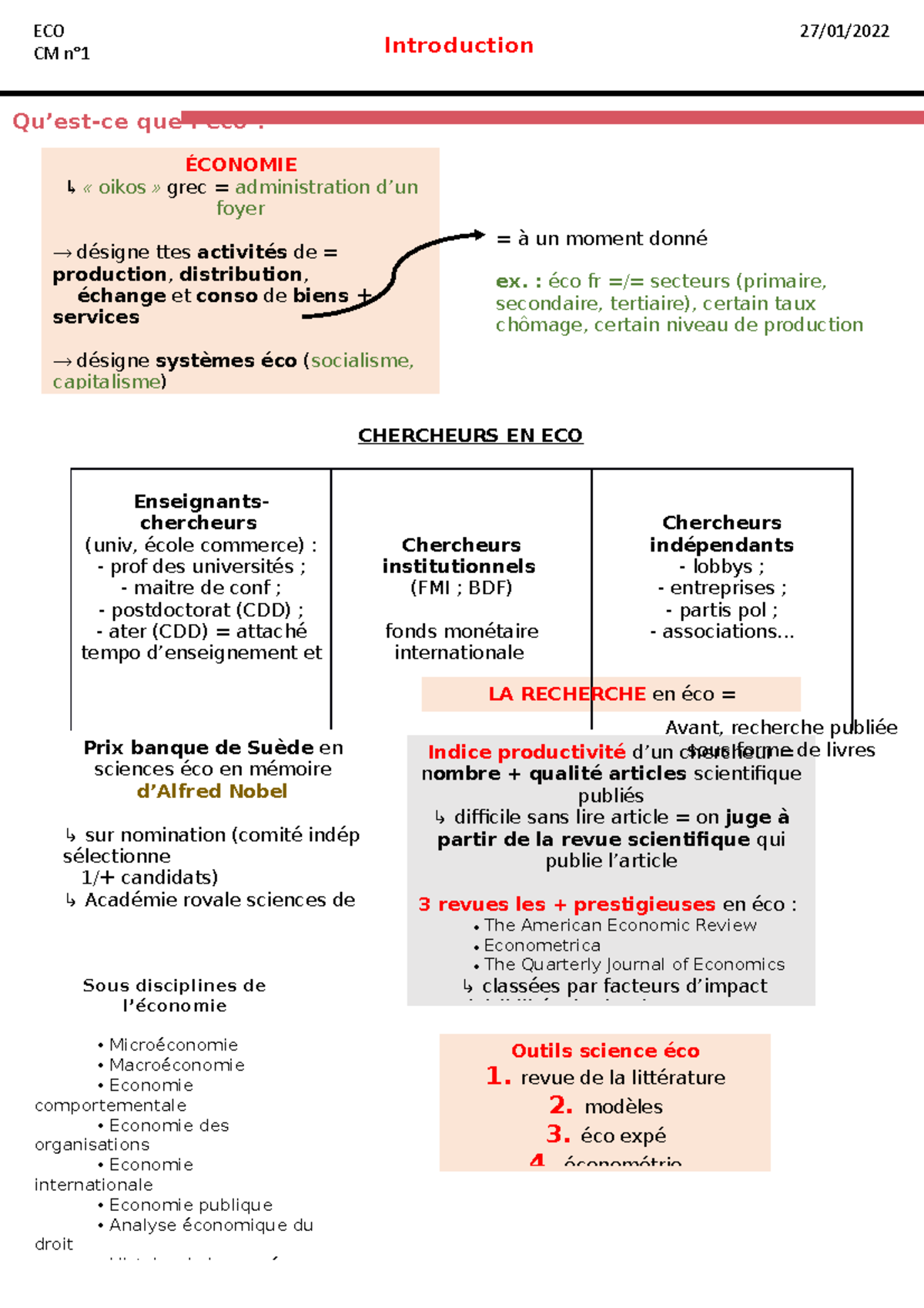 cours 1 économie psycho - Introduction Qu’est-ce que l’éco? ÉCONOMIE ↳ « oikos » grec = - Studocu