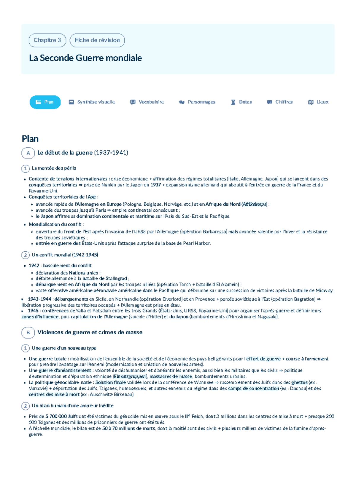 Ce que j'ai appris - résumé de cours d'hitsoire - Chapitre 3 Fiche de ...