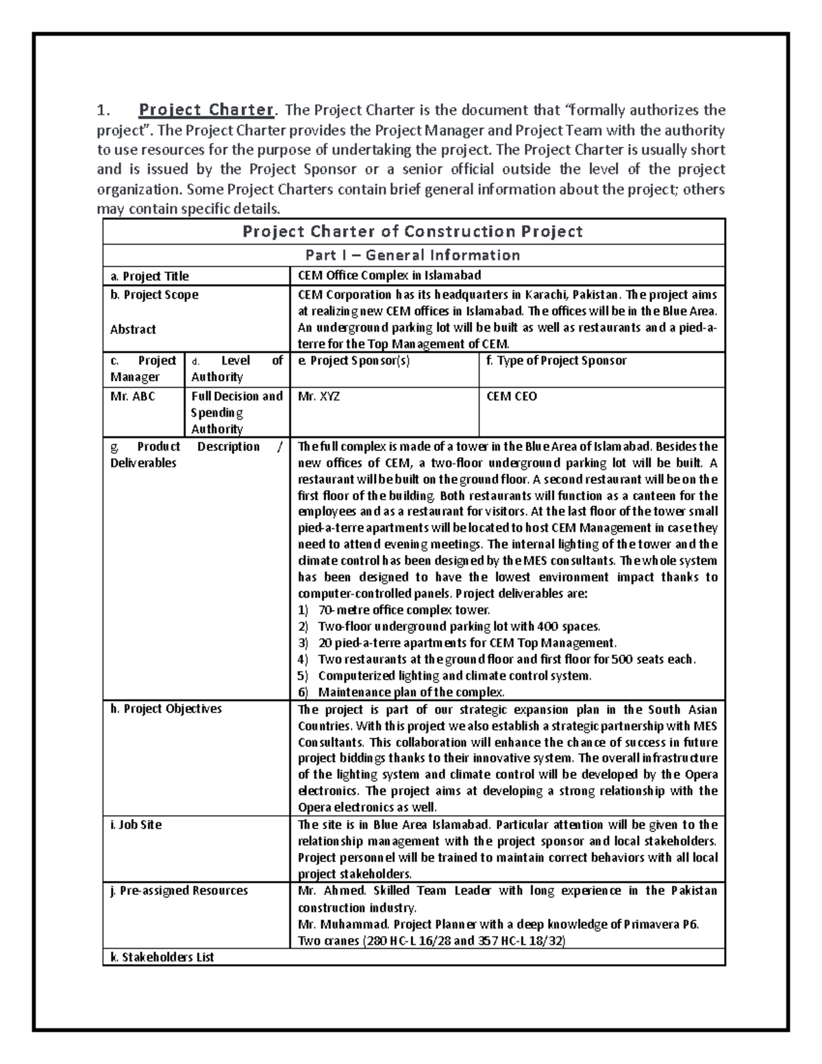 Project Charter and preliminary scope statement ref - 1. Project ...