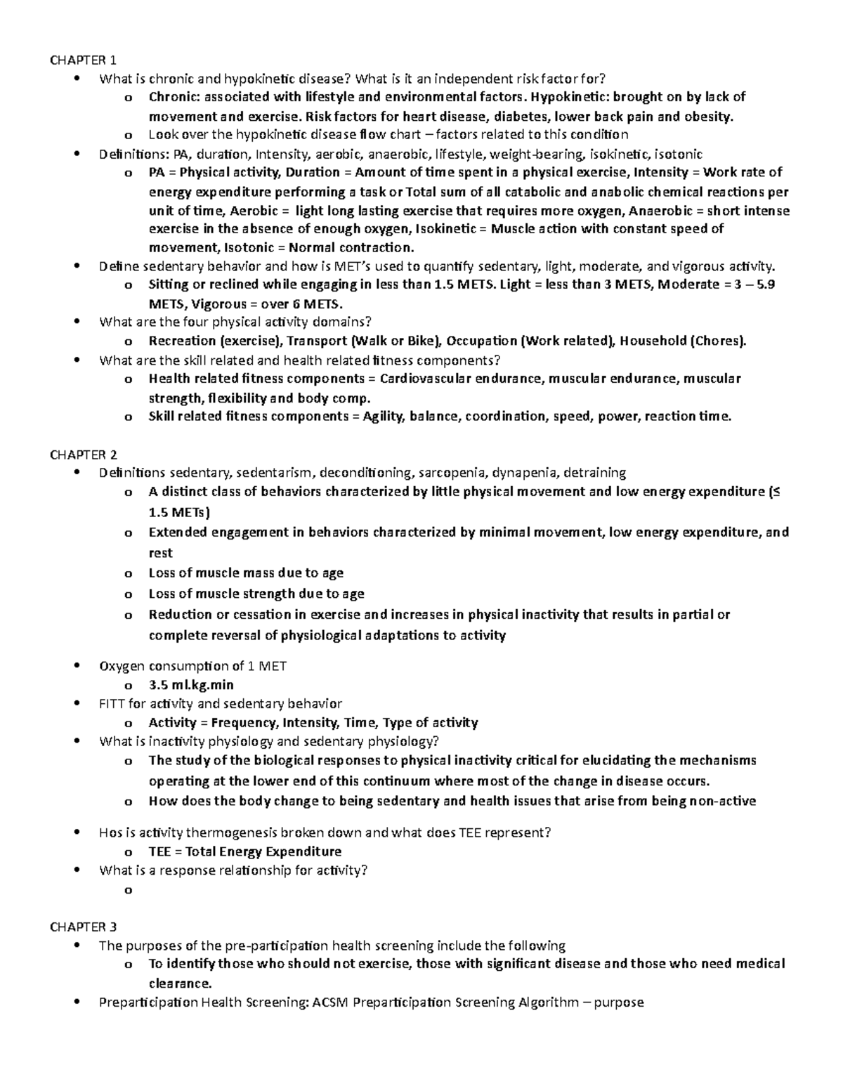 Exam 1 study guide - CHAPTER 1 What is chronic and hypokinetic disease ...