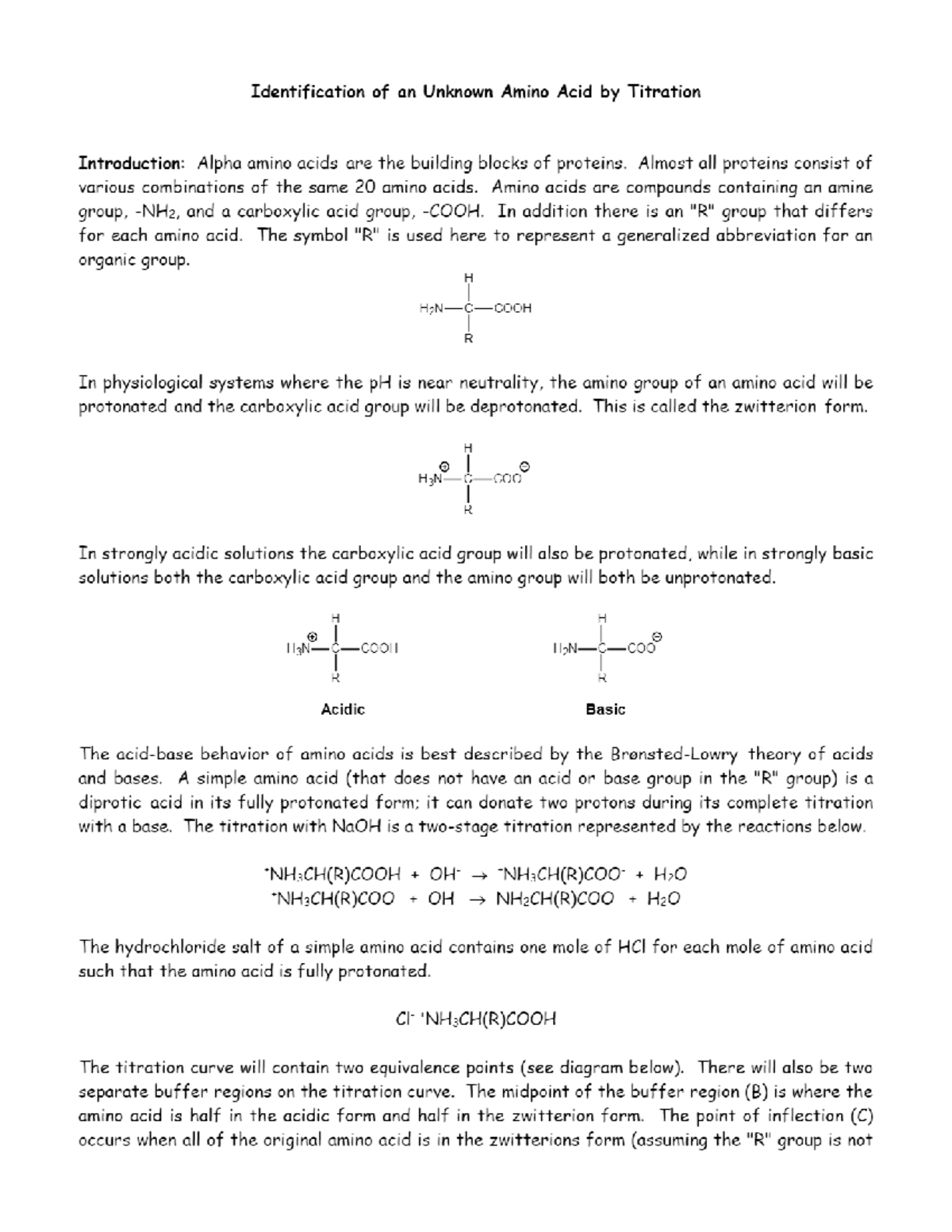 Identification of an Unknown Amino Acidby Titration - Chemical Engineering - Studocu