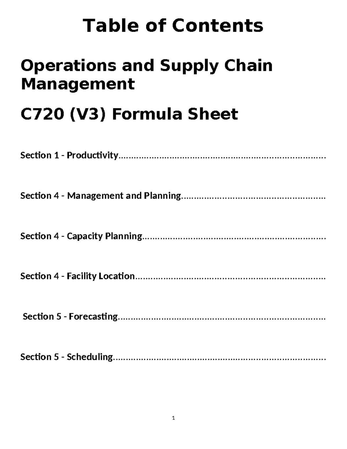 C720Formula Sheetv 3 - formula sheets - Table of Contents Operations ...