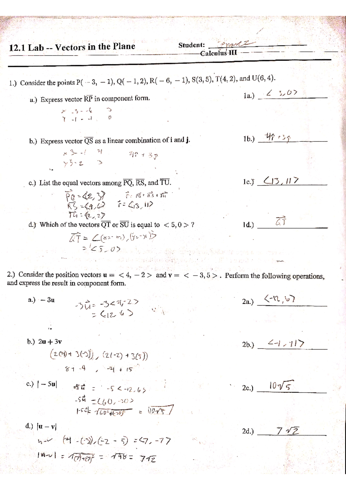 12.1 lab vectors in the Plane Calculus 3 - Math 1324 - Studocu