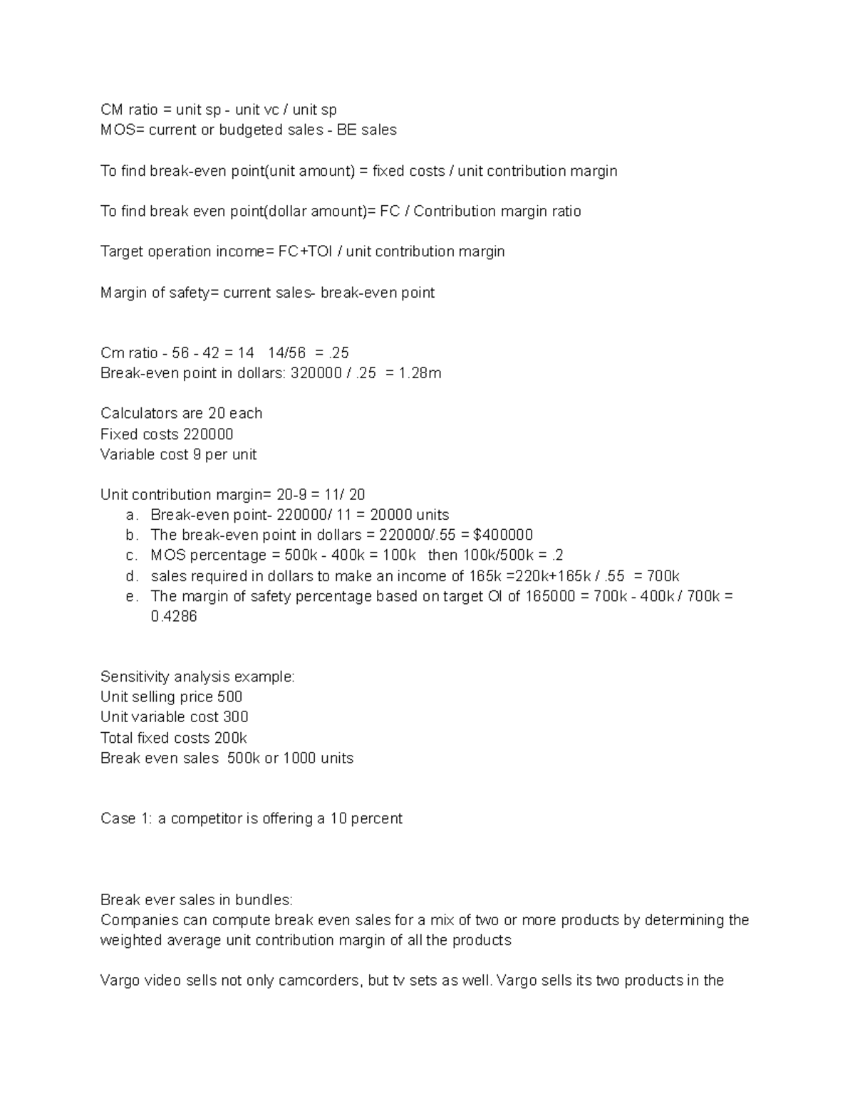 Ch 11 acct notes-2 - Lecture notes from ch 11 accounting - CM ratio ...