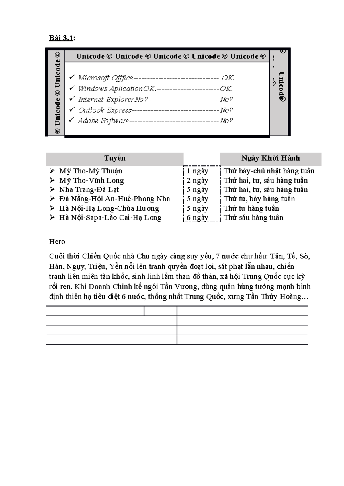 BAI TAP WORD Buoi 3 - abc - Bài 3: © Unicode © Unicode © Unicode © Unicode © Unicode © Unicode ...