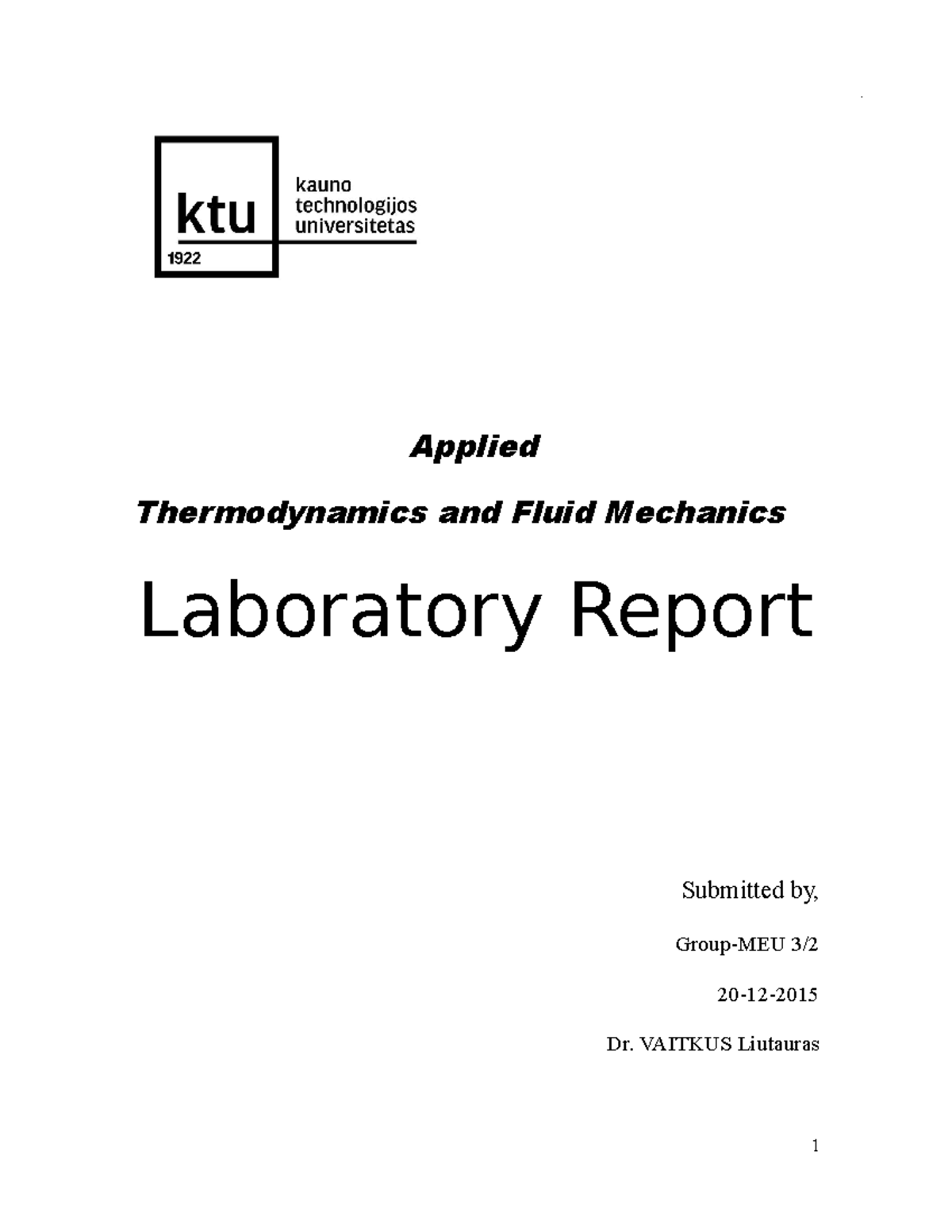 RERas - Thermodynamics and Fluid Mechanics lab report - Applied ...