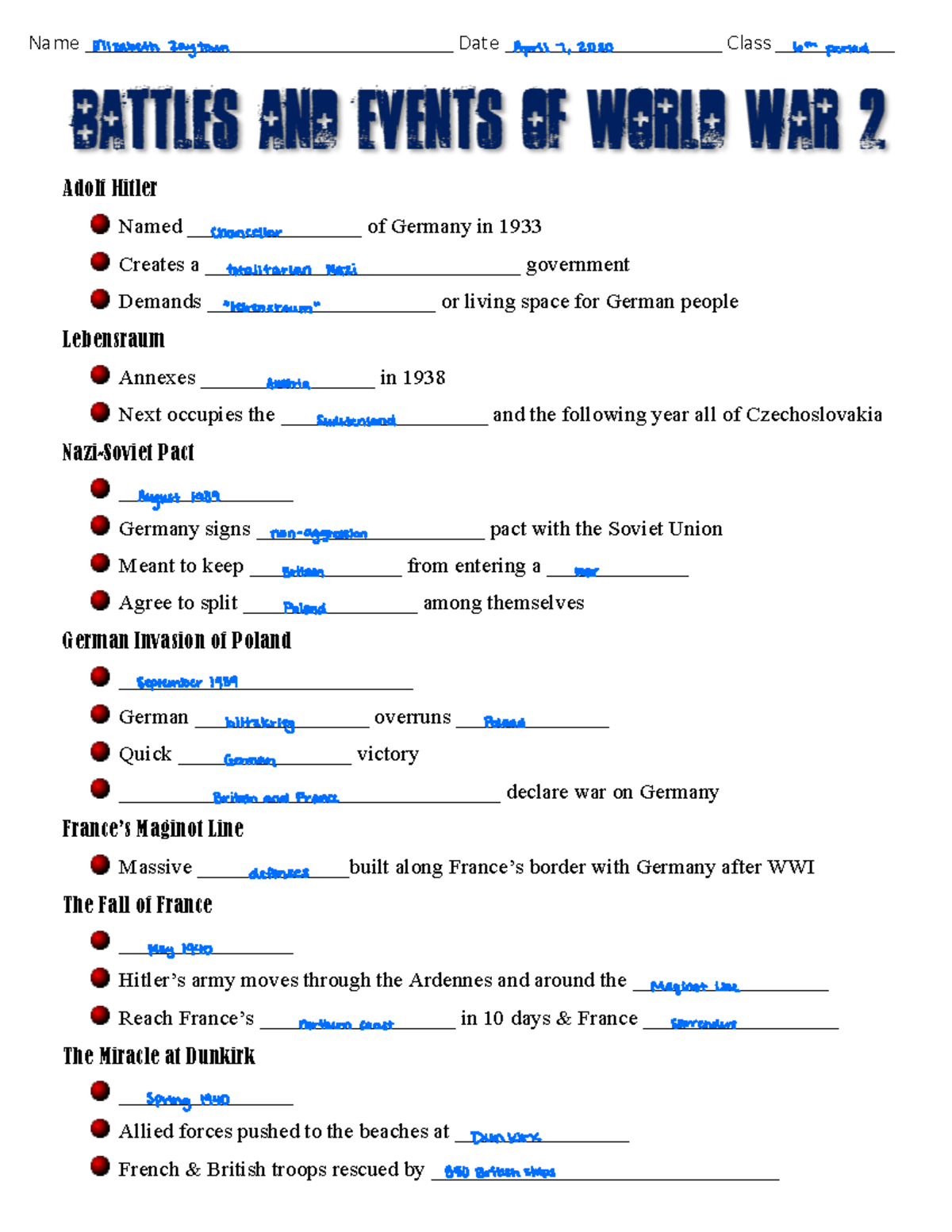 WWII- THE Basics - Assign - Name ...